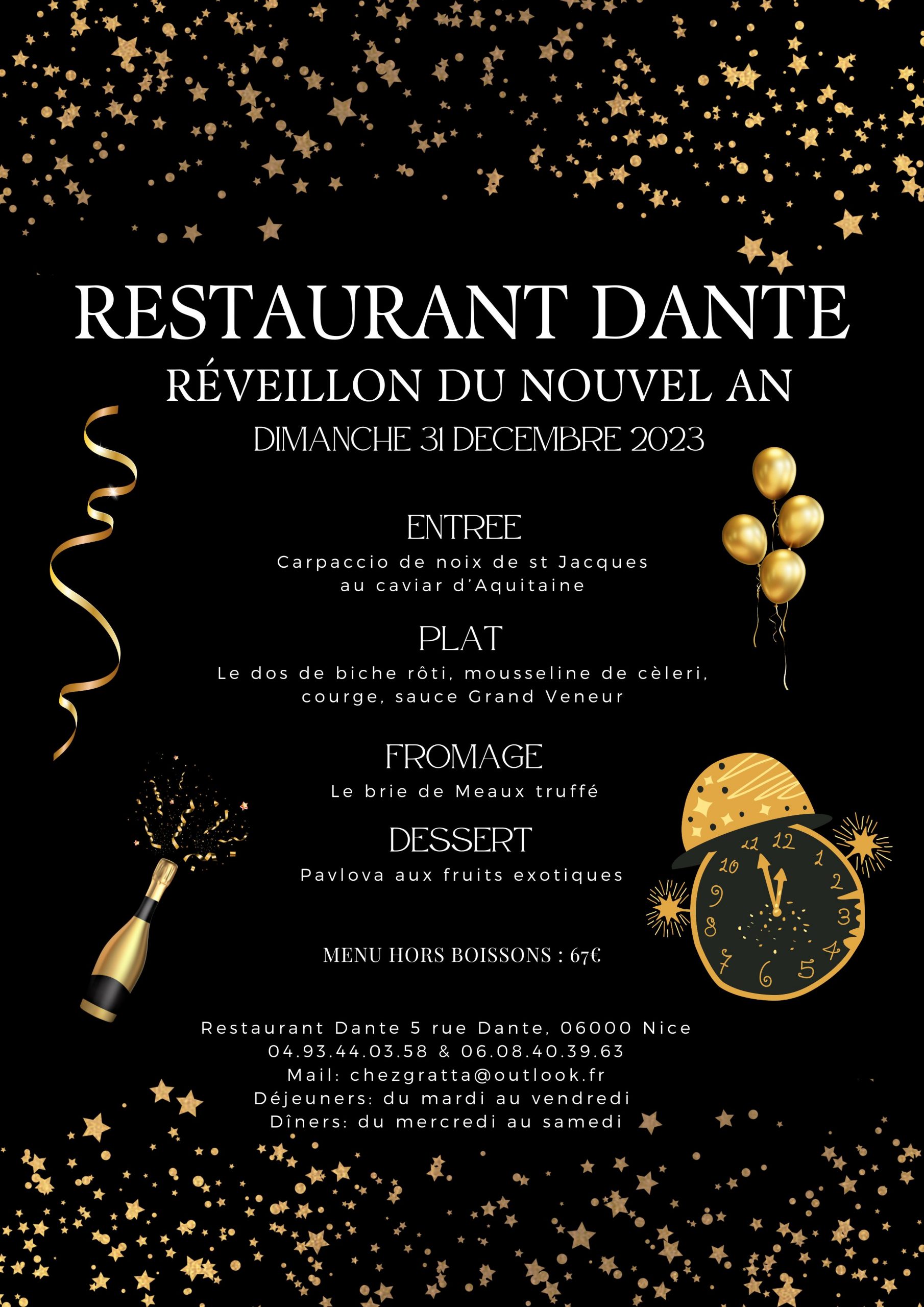 Réveillon du jour de l'An | Dimanche 31 décembre - Restaurant Dante